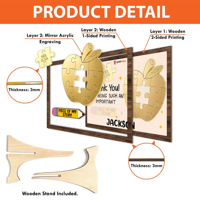 Custom Shape 2-Layer Wooden And Mirror Acrylic Art Pieces - | Printway.io